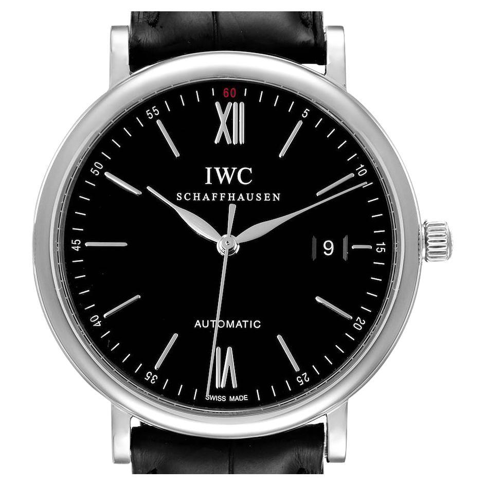 IWC Portofino Stainless Steel Leather Silver Dial Automatic Mens Watch ...