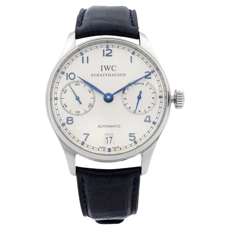 IWC Portugieser 7 Days Steel Silver Dial Automatic Mens Watch IW500107 ...