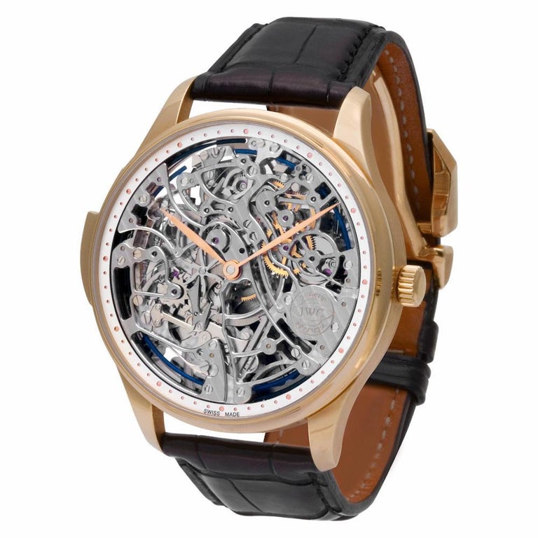 IWC Portuguese IW524101 18 Karat Rose Gold Skeleton Dial Manual Watch ...