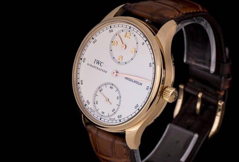 IWC Rose Gold Silver Dial Portuguese Regulateur Manual Wind Wristwatch ...