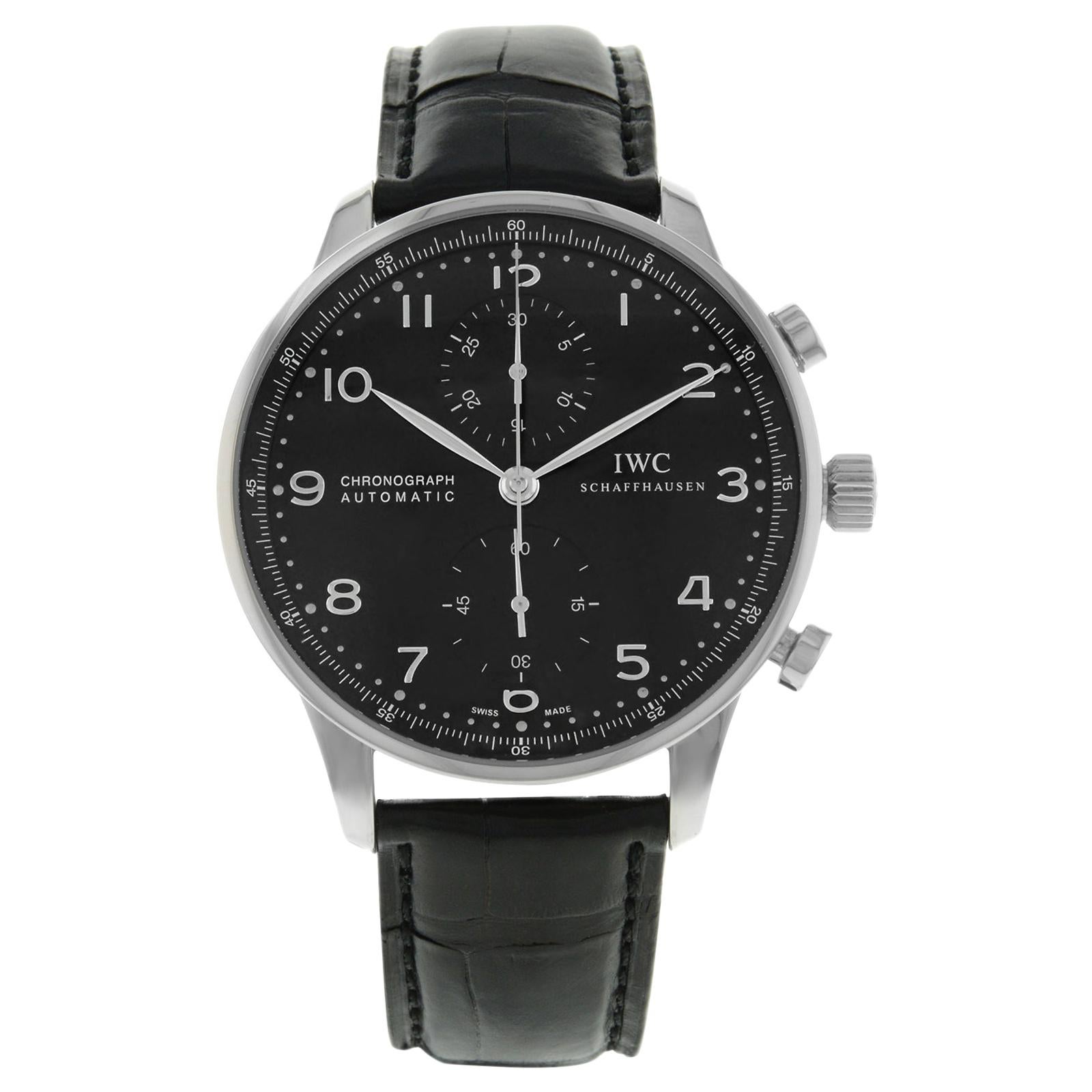 IWC Schaffhausen Portugieser Black Arabic Dial Steel Automatic Watch IW371447 at 1stDibs