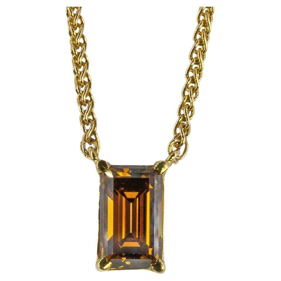J. Birnbach GIA 2.70 Carat Fancy Dark Orangy Brown Emerald Cut Diamond Necklace For Sale at 1stDibs