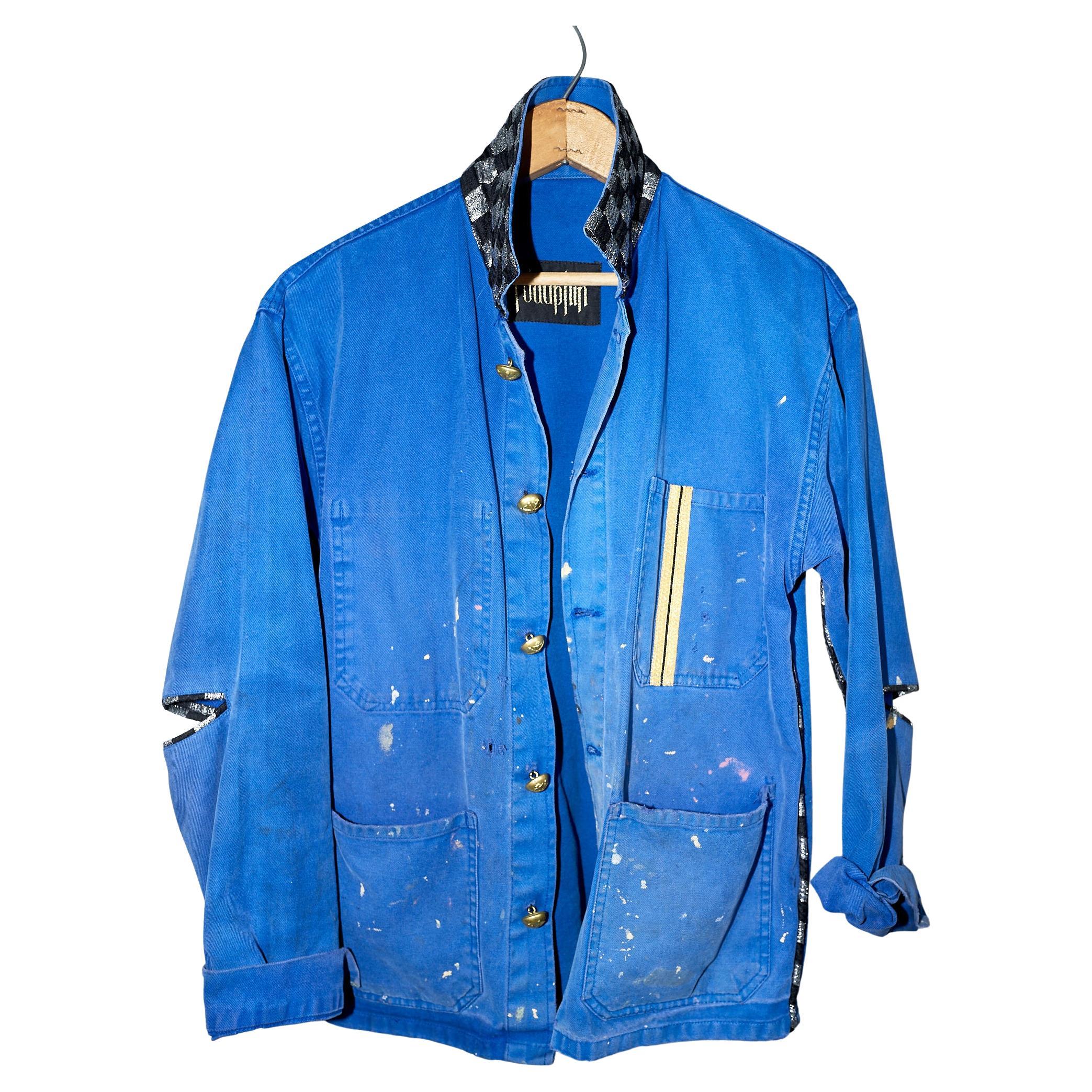 Jacket Blue Gold Fringes Oversize Vintage Distressed French Blue J ...