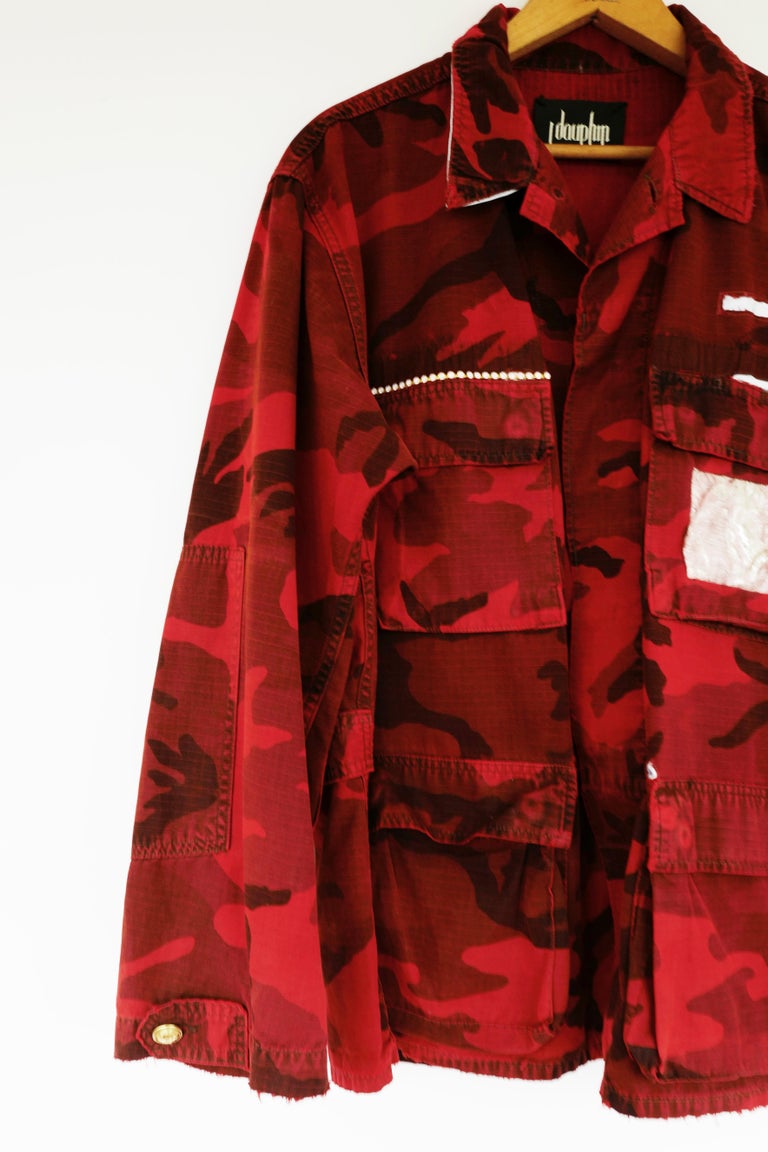 Embellished Rhinestone Jacket Red Camouflage Military Pink Silver Lurex ...