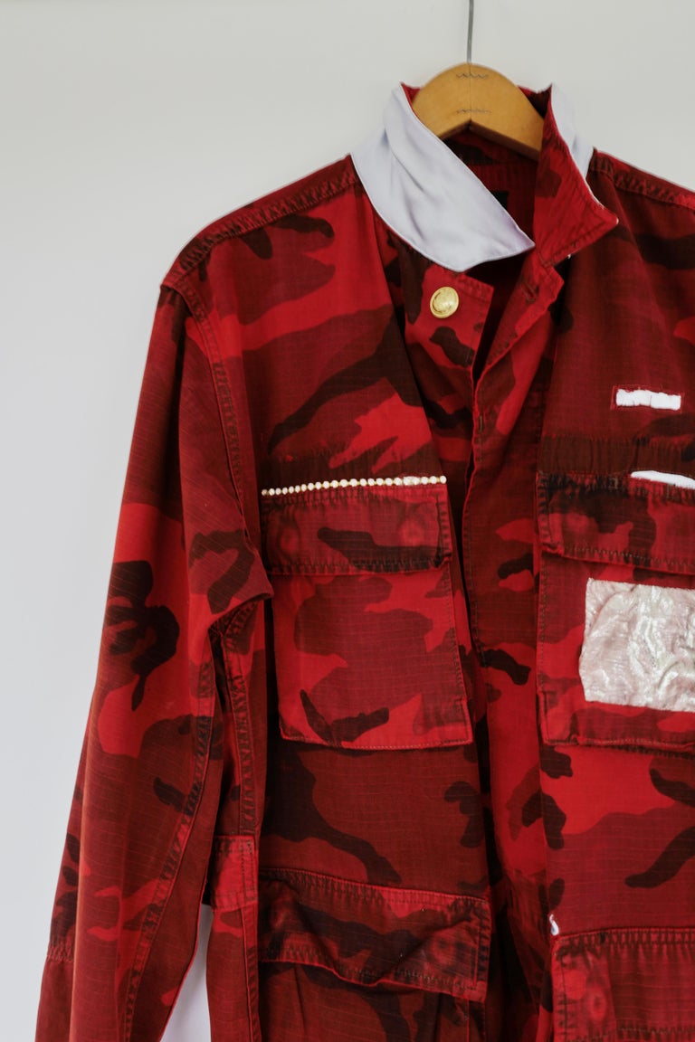 Embellished Rhinestone Jacket Red Camouflage Military Pink Silver Lurex ...