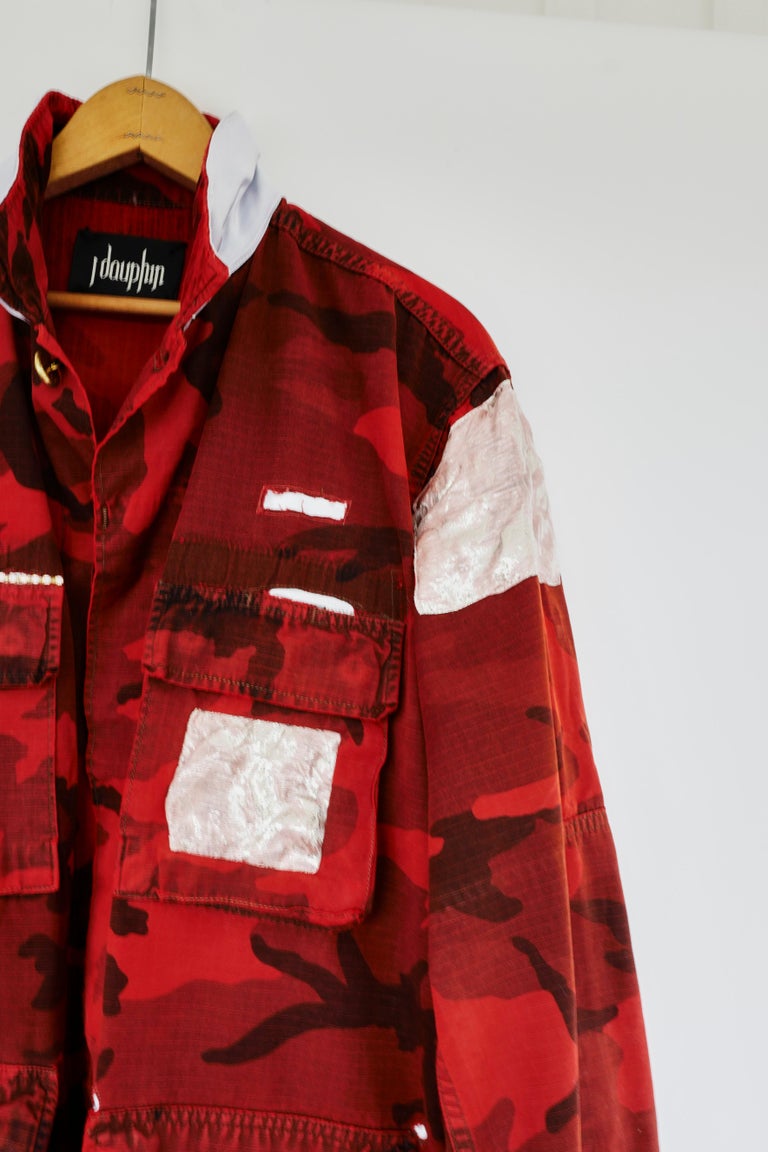 Embellished Rhinestone Jacket Red Camouflage Military Pink Silver Lurex ...