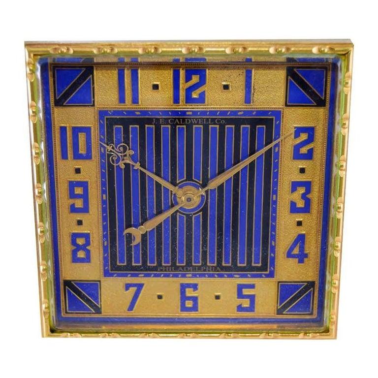 J. E. Caldwell Art Deco Desk Clock Gilt Brass and Enamel, 1930's For ...