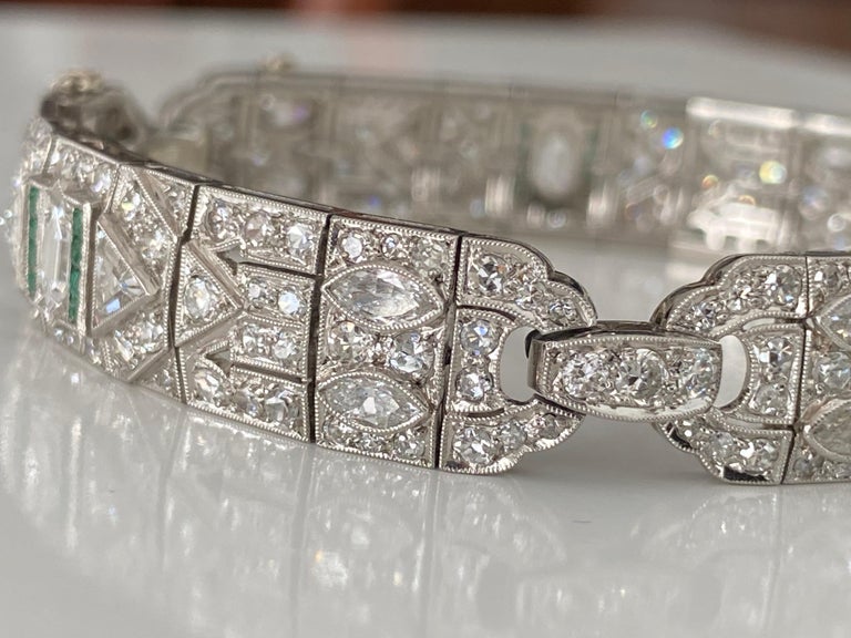 J. F. Co. Art Deco Platinum Diamond and Calibre Emerald Link Bracelet ...