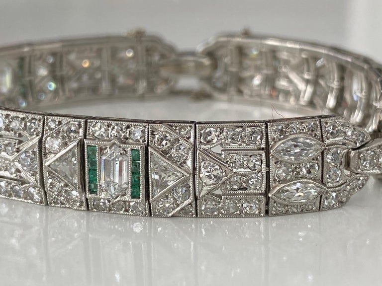 J. F. Co. Art Deco Platinum Diamond and Calibre Emerald Link Bracelet ...