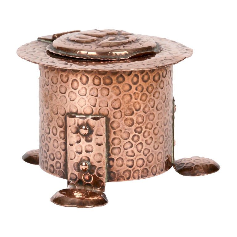 J F Poole Hayle Arts and Crafts Handbeaten Cornish Copper Inkwell For ...