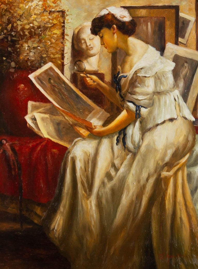 J. Hamilton - J. Hamilton - Mid 20th Century Oil, The Art Critic at 1stDibs