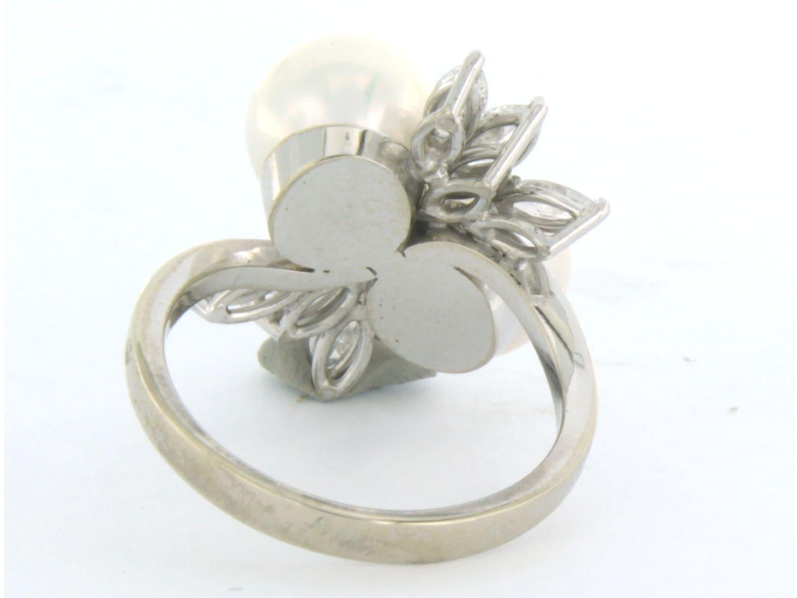 J. Hauser - Ring with pearl and marquise shade diamonds 18k white gold ...