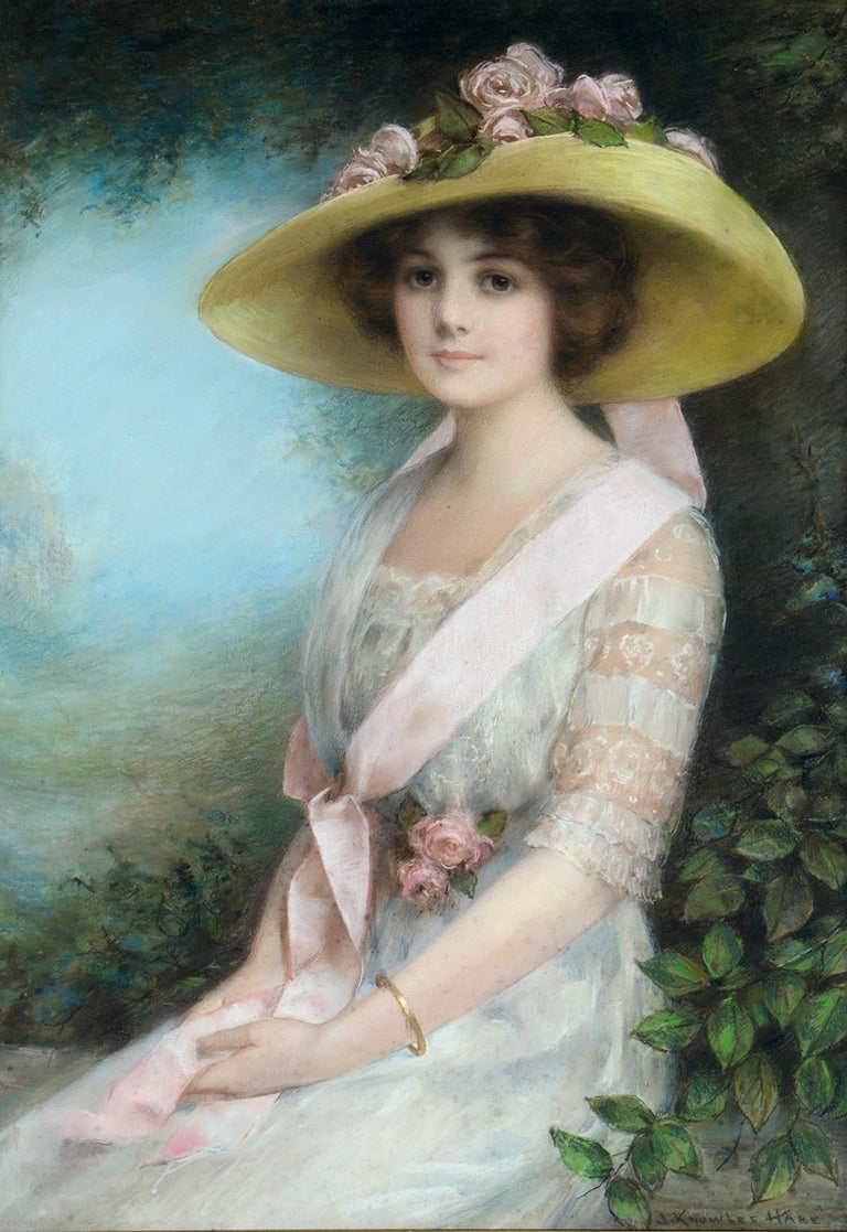 J. Knowles Hare - Demure - Femme en bonnet de paille sur 1stDibs