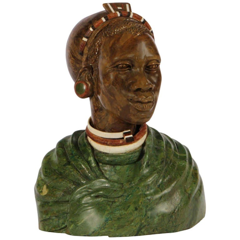 J. Mabena Signed South African Carved Stone Bust of a Chieftain at 1stDibs