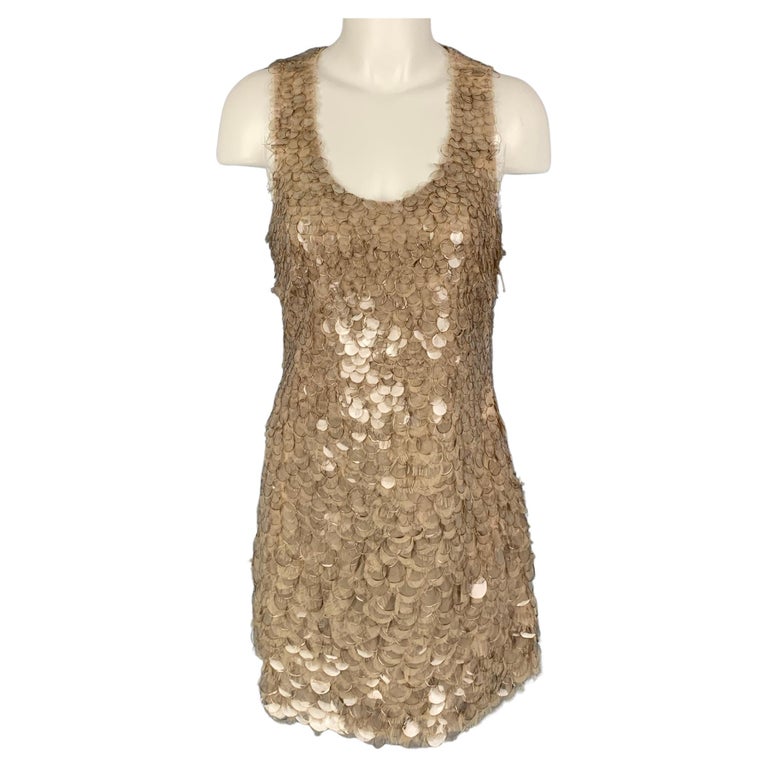 J. MENDEL Size 8 Taupe Polyamide Silk Paillette Shift Dress For Sale at ...