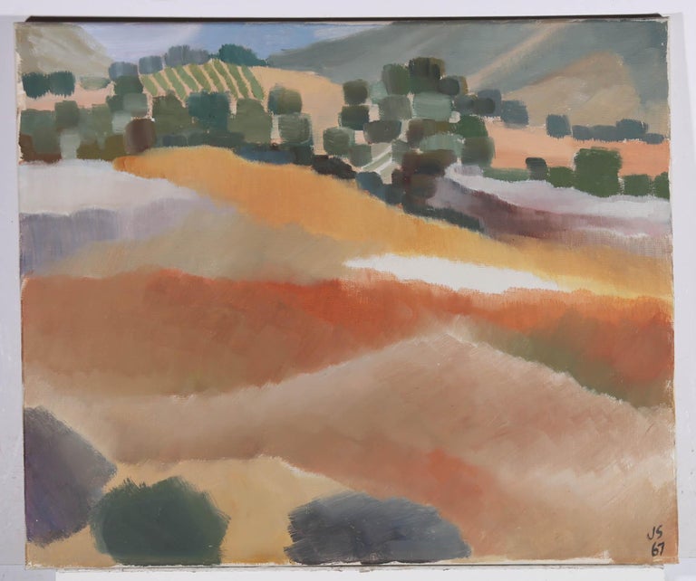 J. S. - J. S. - 1967 Oil, View of Pastel Fields For Sale at 1stDibs