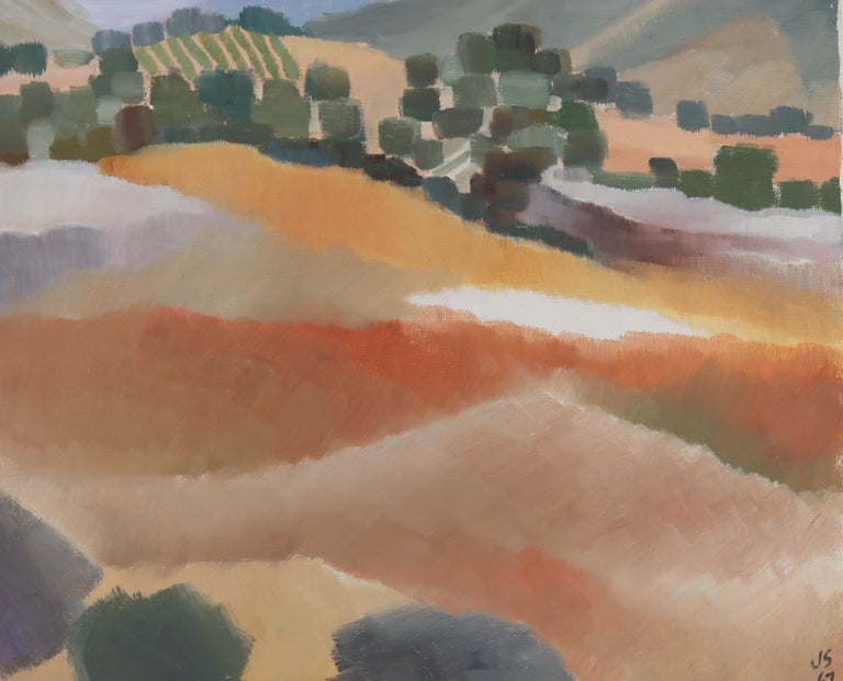 J. S. - J. S. - 1967 Oil, View of Pastel Fields For Sale at 1stDibs