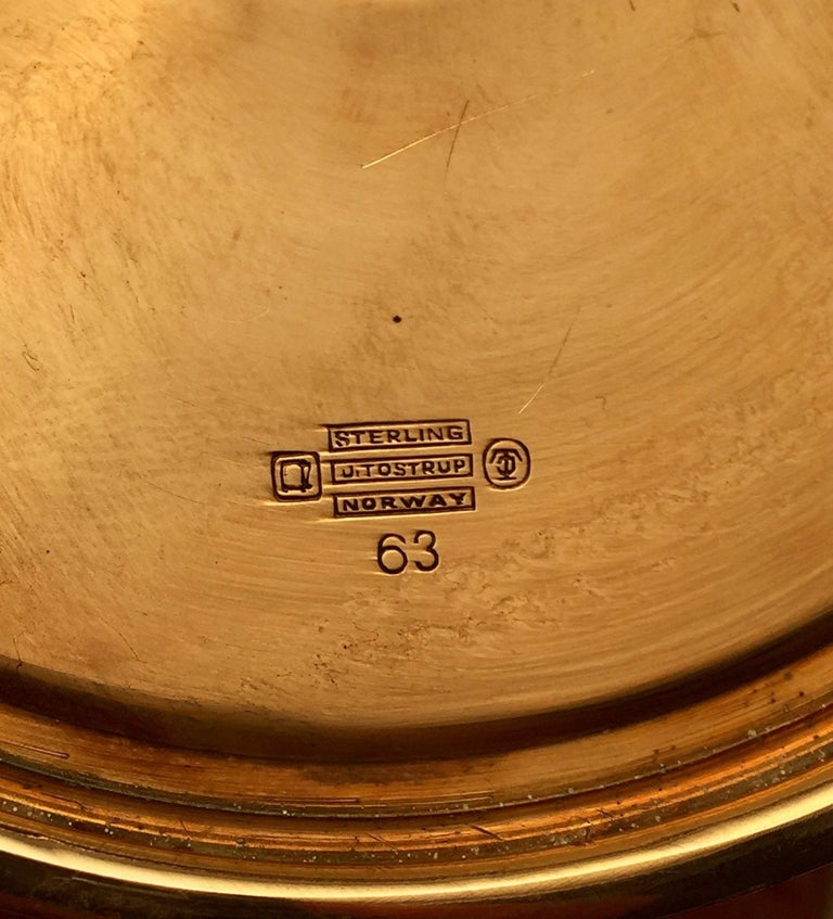 J. Tostrup Norwegian Gilt Sterling Silver and Green Enamel Vase For ...