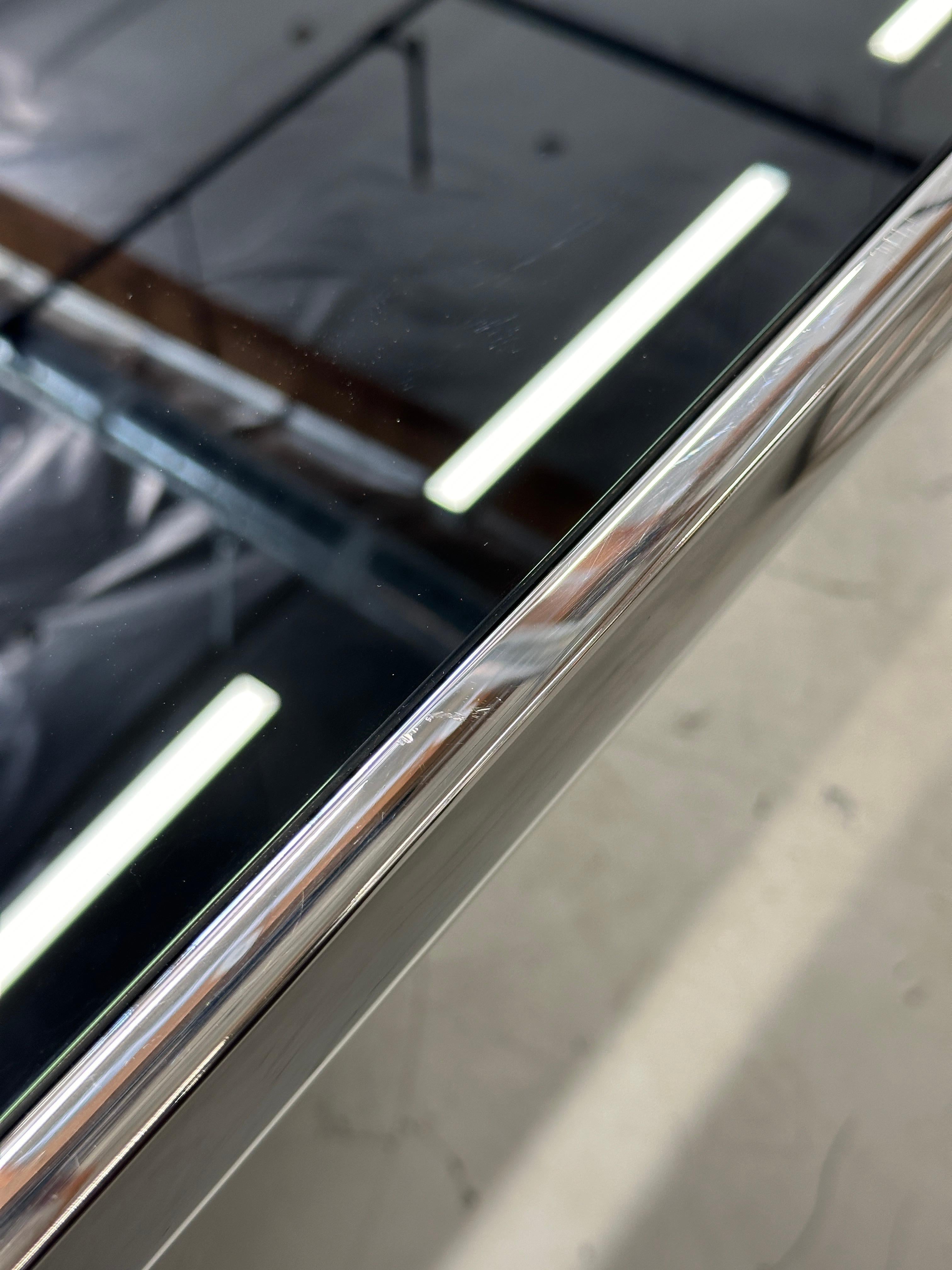 J Ward Beam for Brueton Steel and Black Glass Console For Sale at 1stDibs