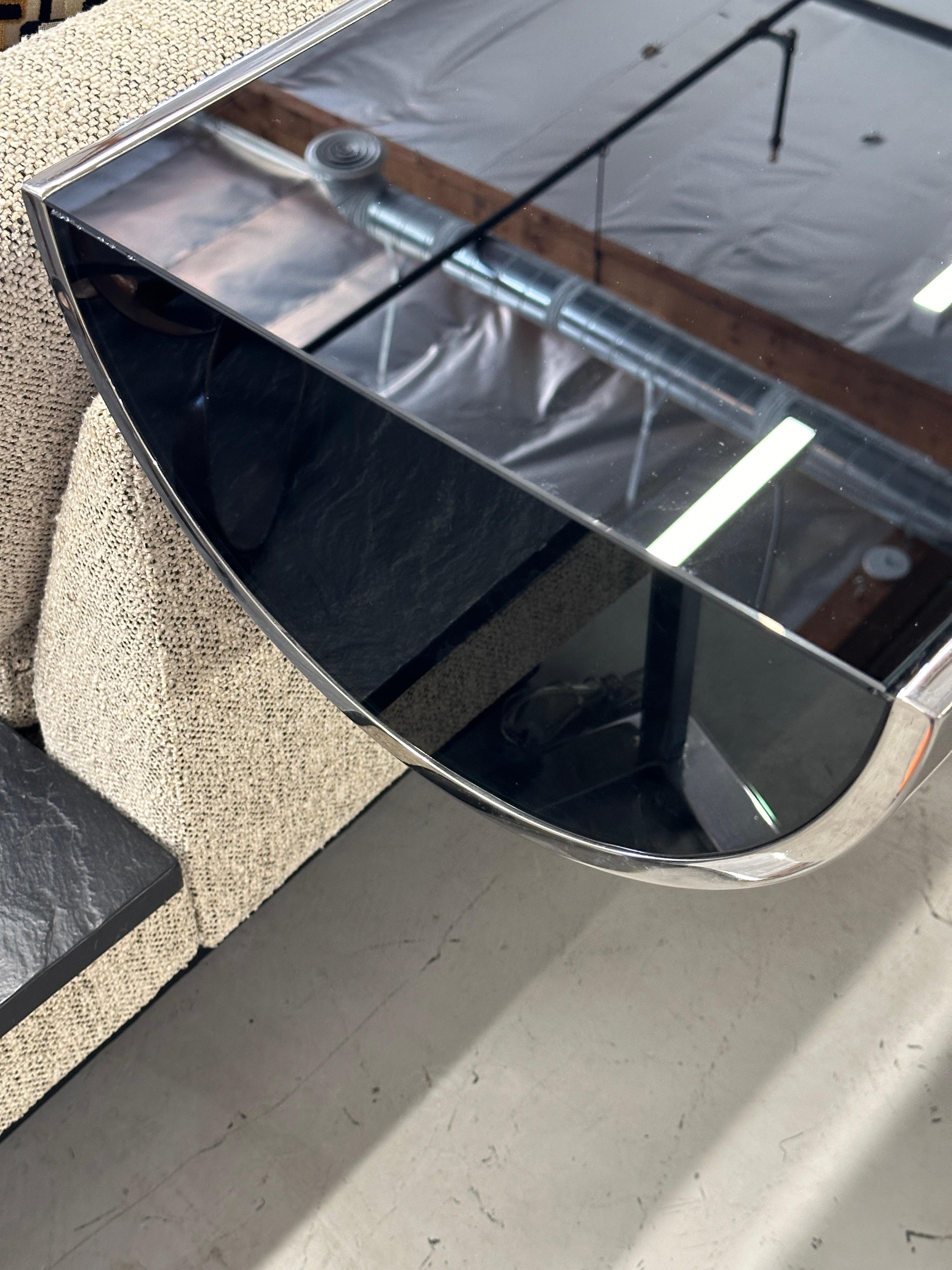 J Ward Beam for Brueton Steel and Black Glass Console For Sale at 1stDibs