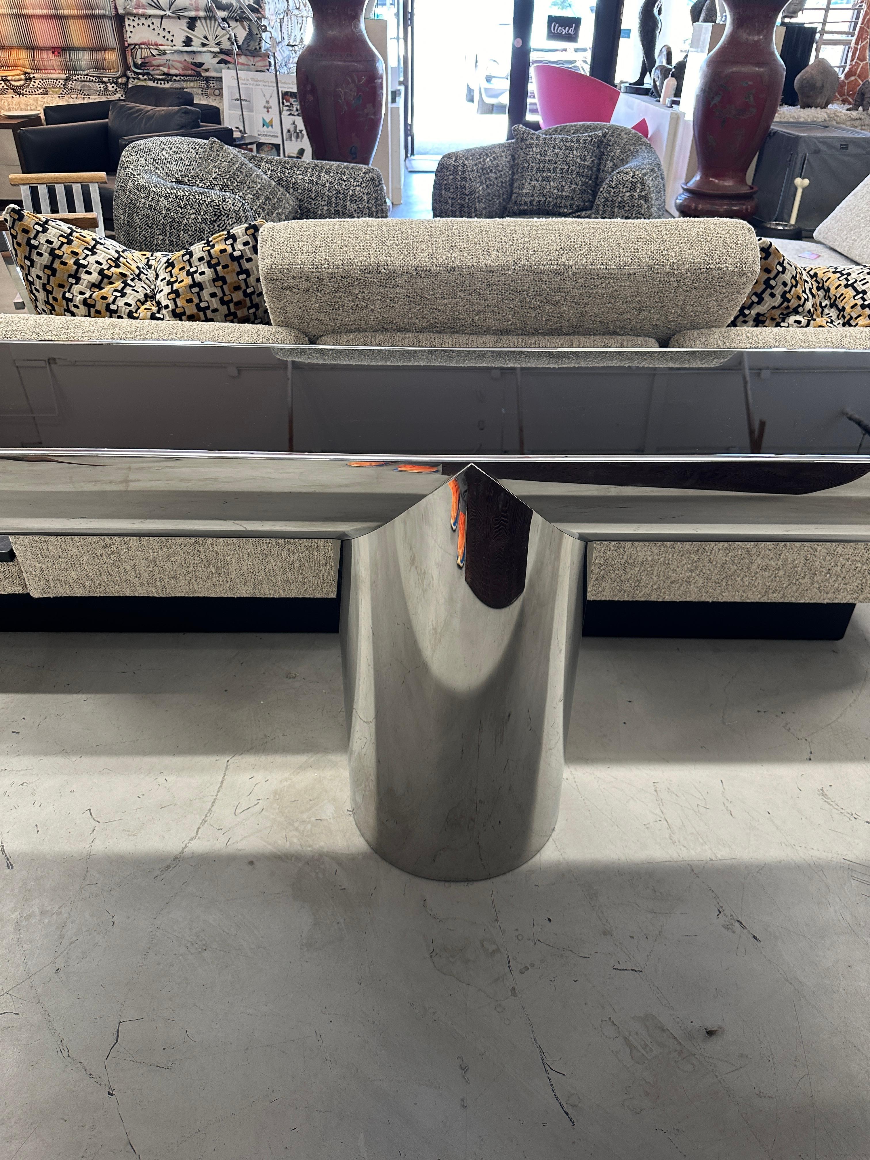 J Ward Beam for Brueton Steel and Black Glass Console For Sale at 1stDibs