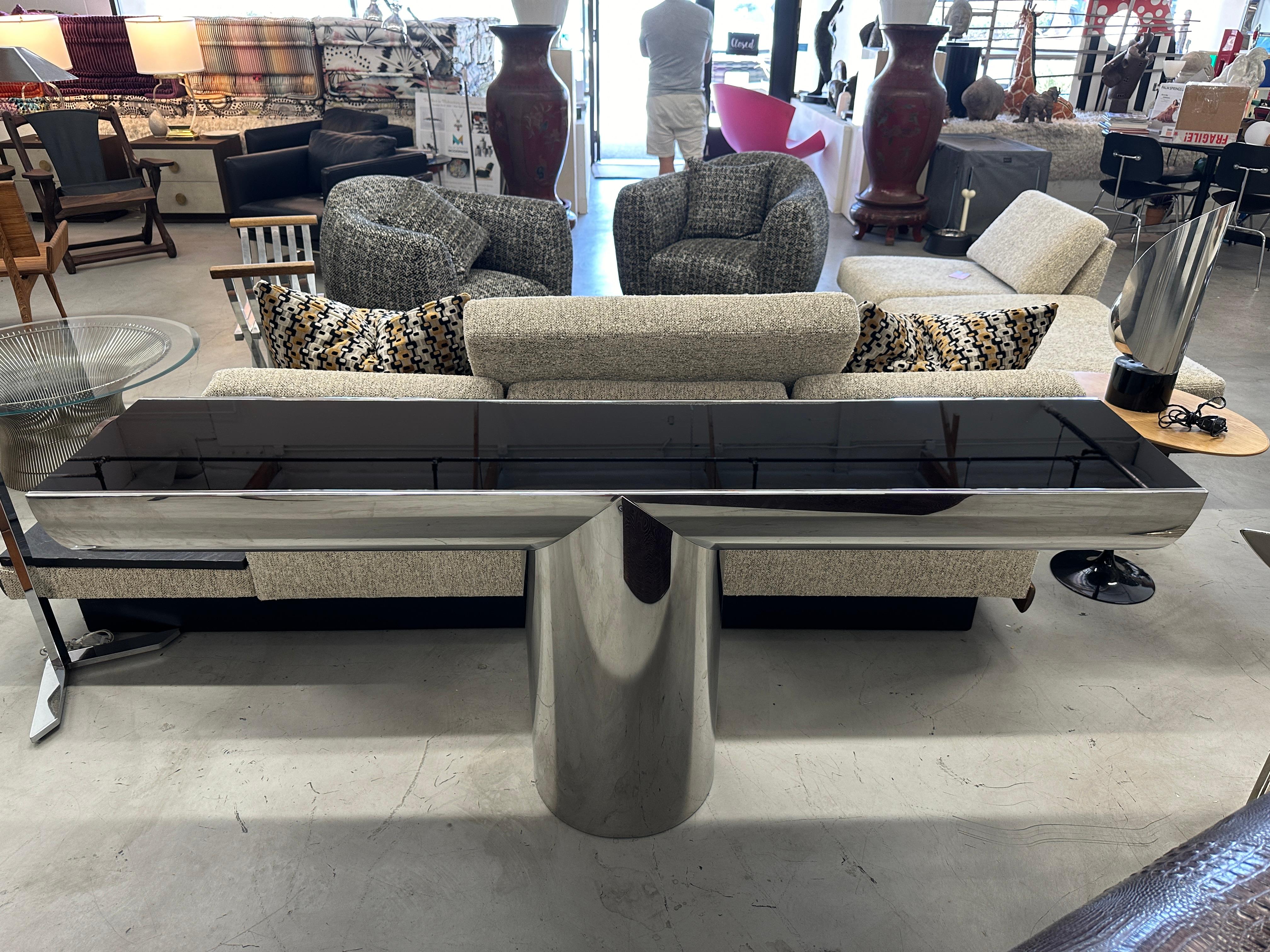 J Ward Beam for Brueton Steel and Black Glass Console For Sale at 1stDibs