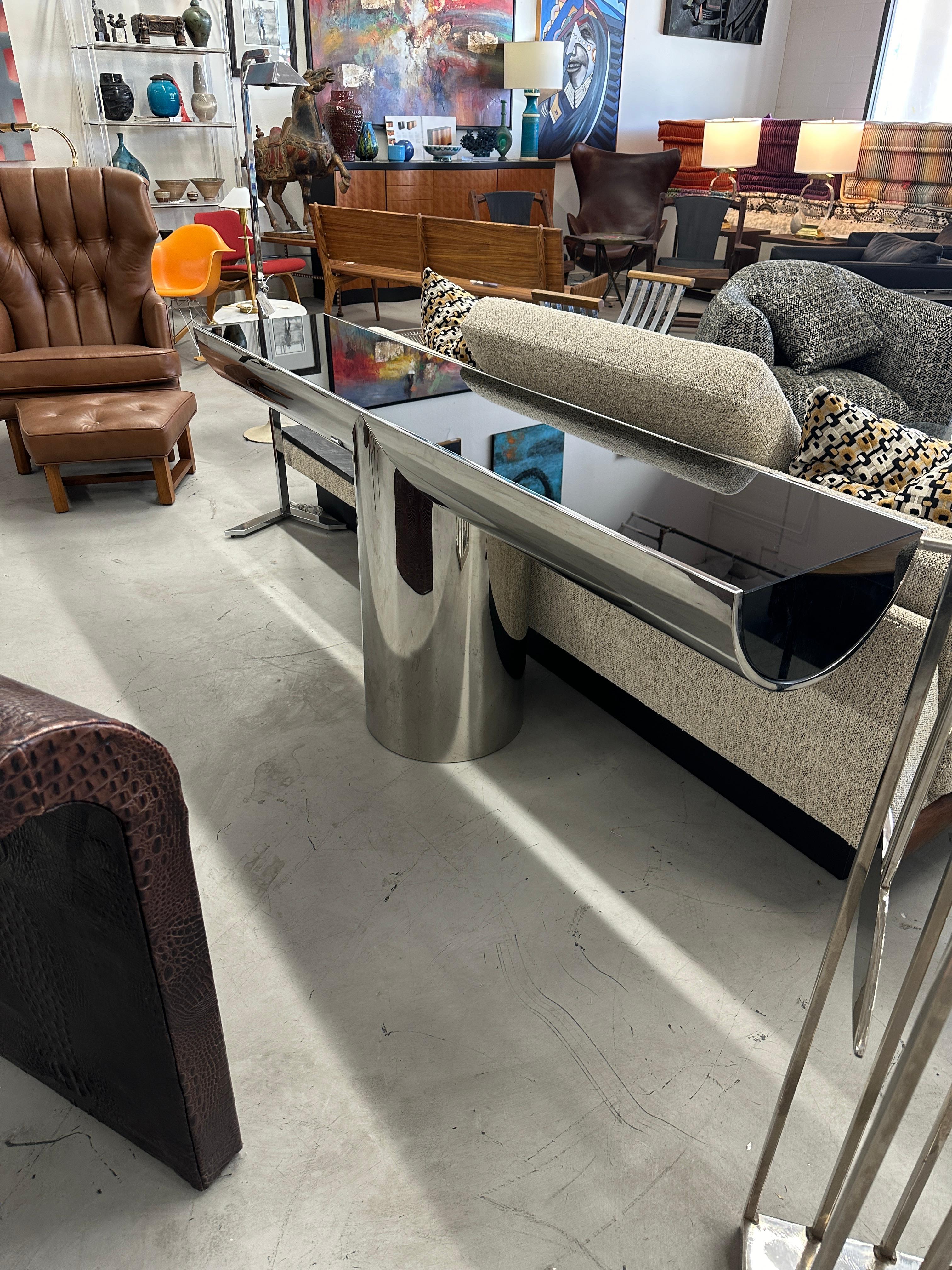 J Ward Beam for Brueton Steel and Black Glass Console For Sale at 1stDibs