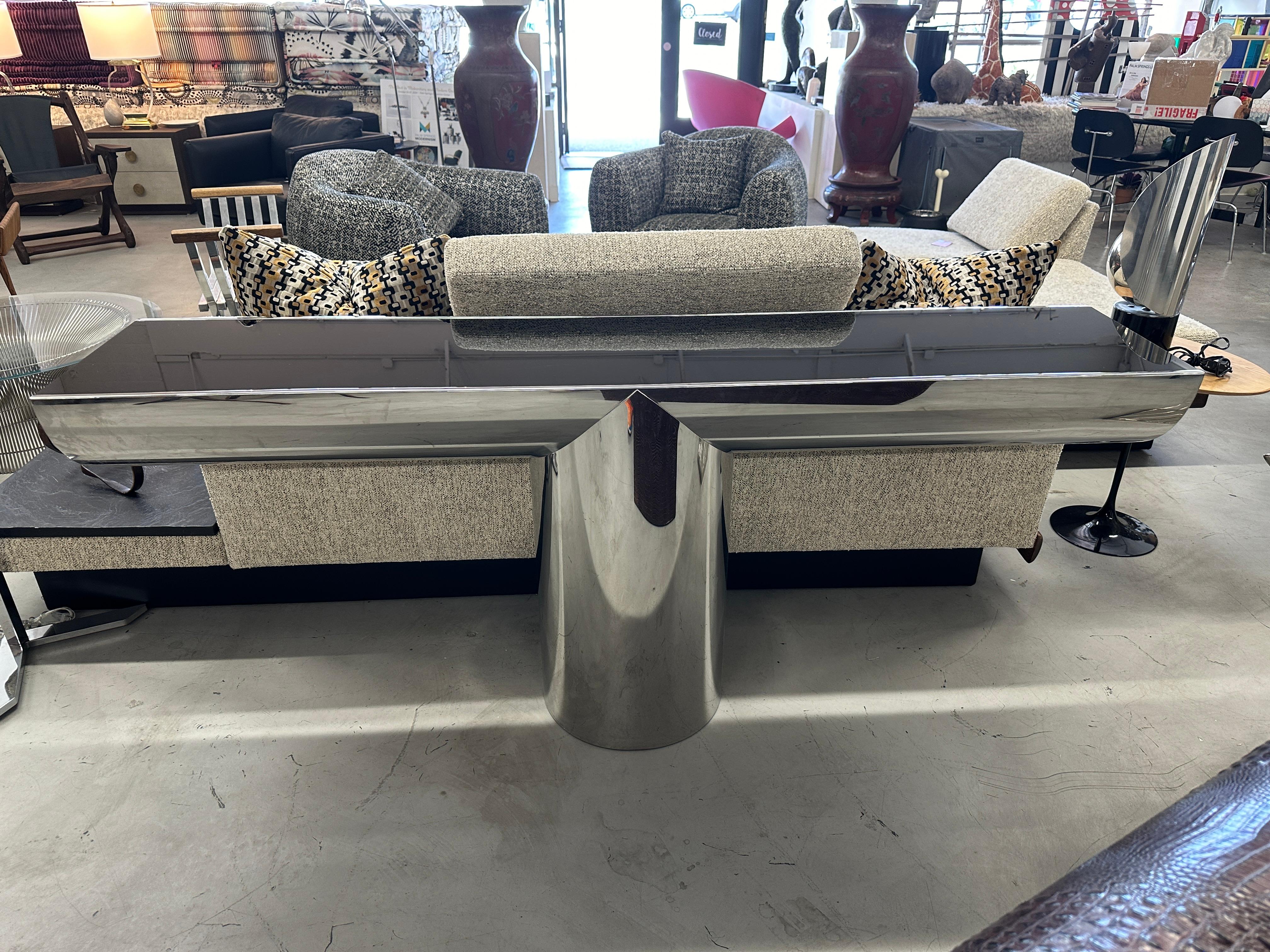 J Ward Beam for Brueton Steel and Black Glass Console For Sale at 1stDibs