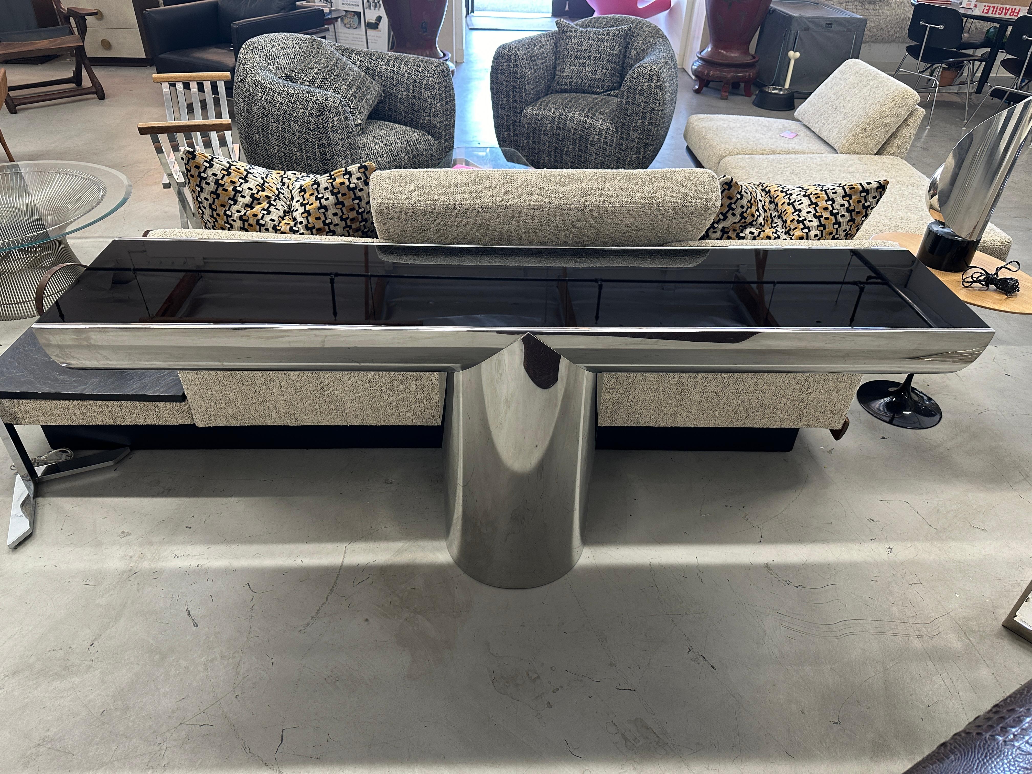 J Ward Beam for Brueton Steel and Black Glass Console For Sale at 1stDibs