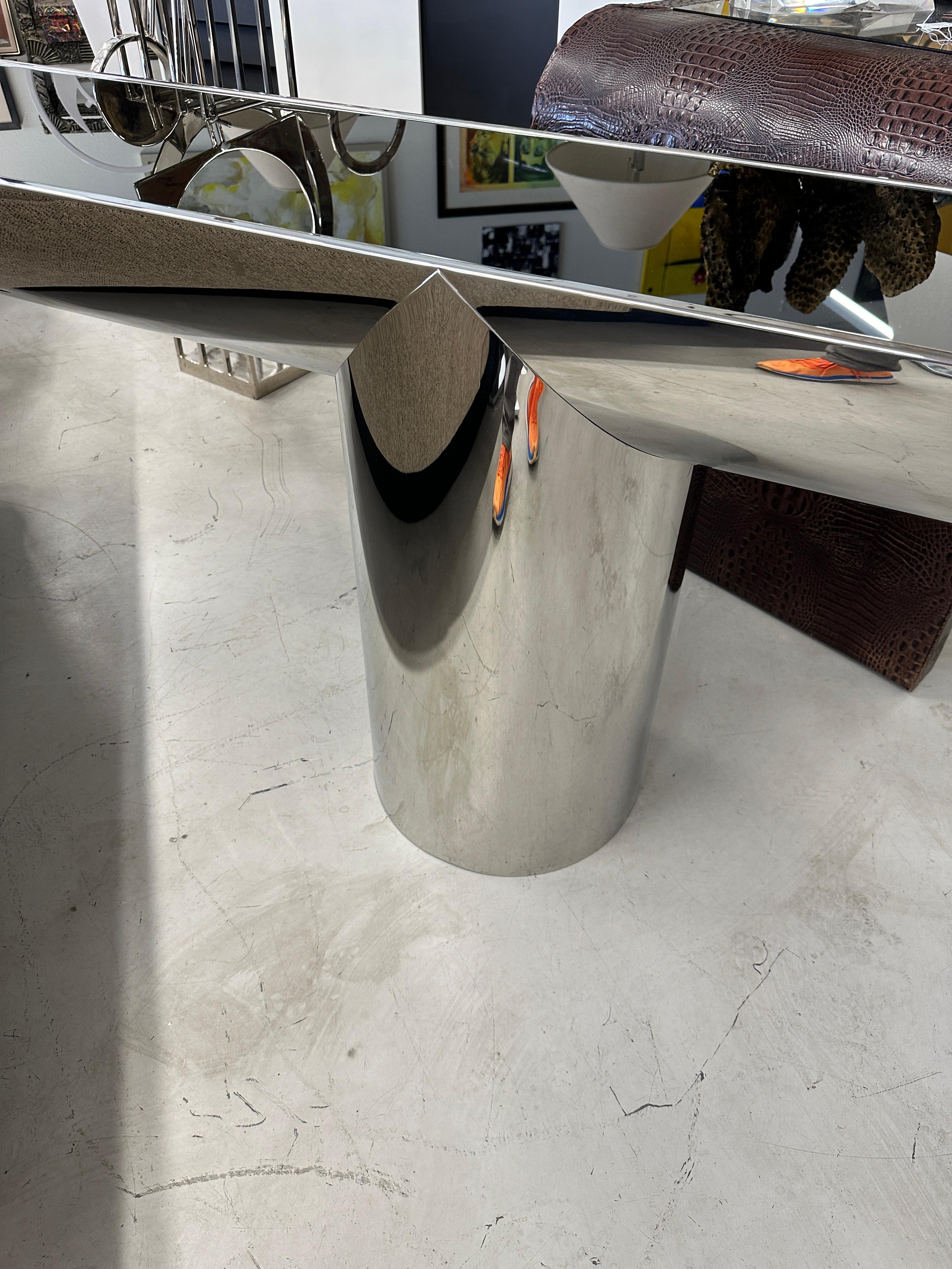 J Ward Beam for Brueton Steel and Black Glass Console For Sale at 1stDibs