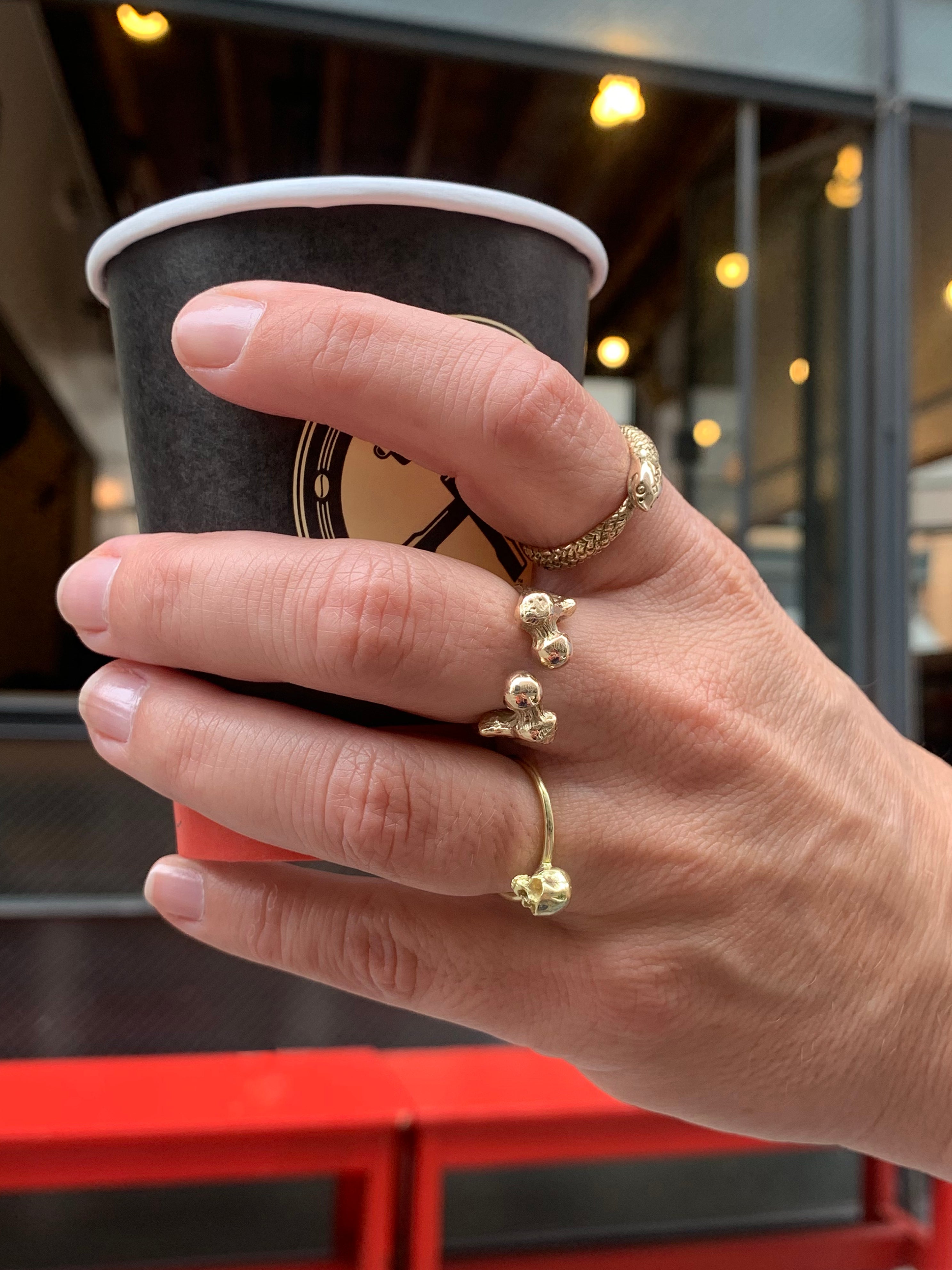 Customizable Memento Mori Skull Ring in 14k Gold with Diamond Tooth by Alex Jacques Designs For ...