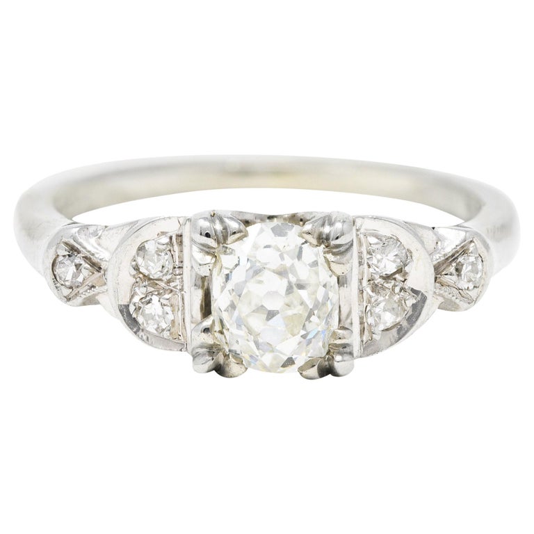Jabel Art Deco Old Mine Cut Diamond 18 Karat White Gold Crescent ...