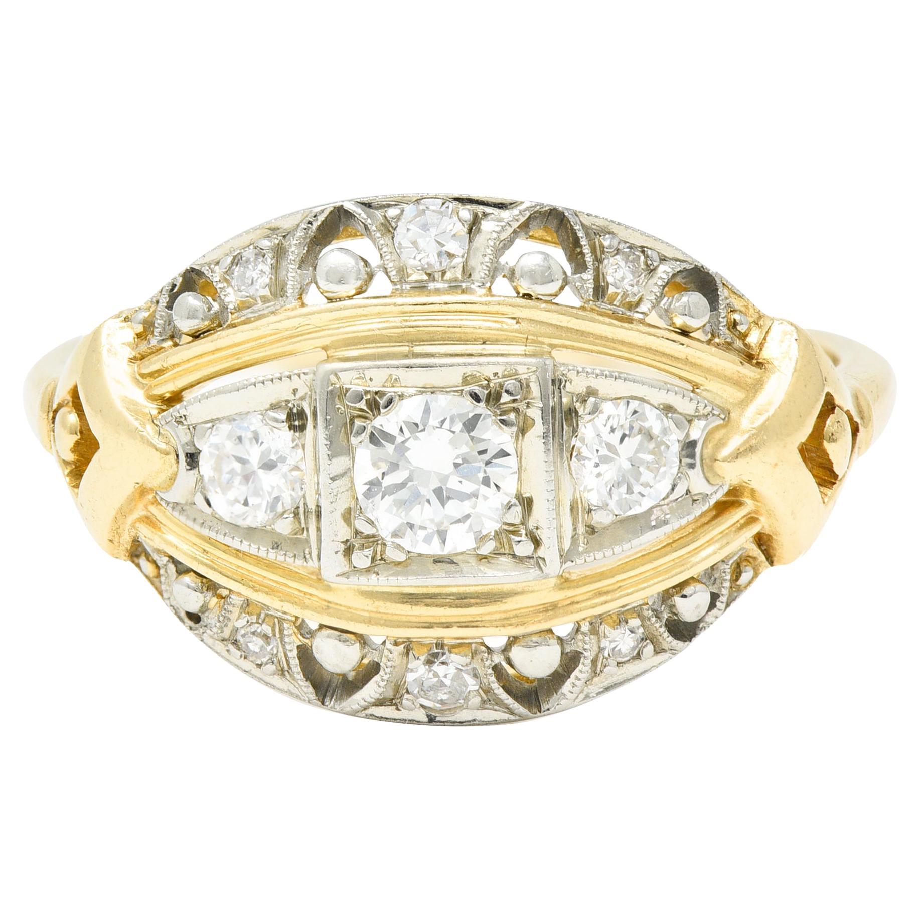 Jabel Antique Diamond Two Color Gold Engagement Ring at 1stDibs