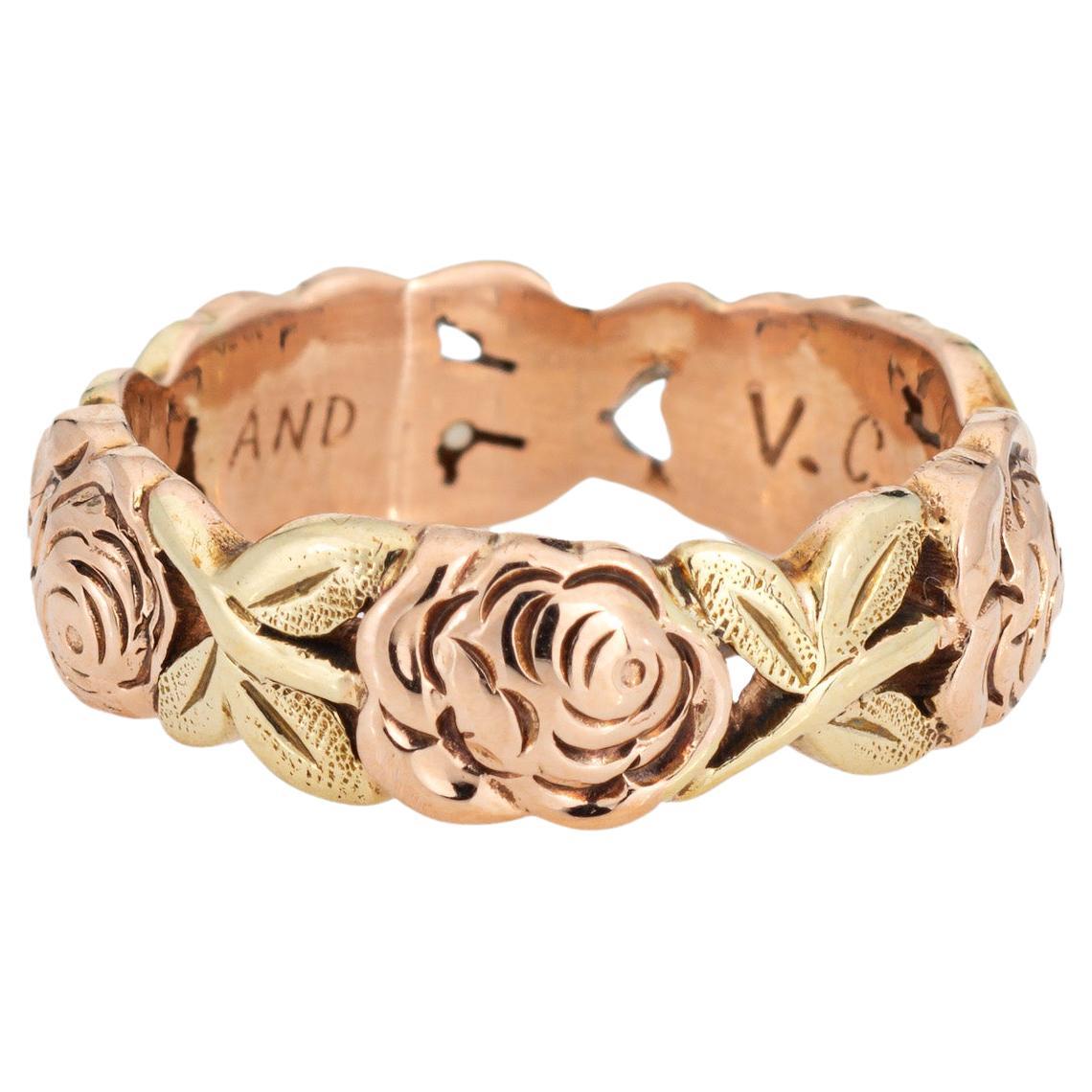 Jabel Roses and Leaves Ring Sz 5 Wedding Band 14k Rose Gold Vintage ...