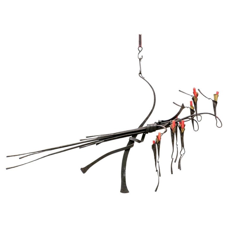 Jack Brubaker Hanging Iron and Brass Candle Mobile Sculpture For Sale ...