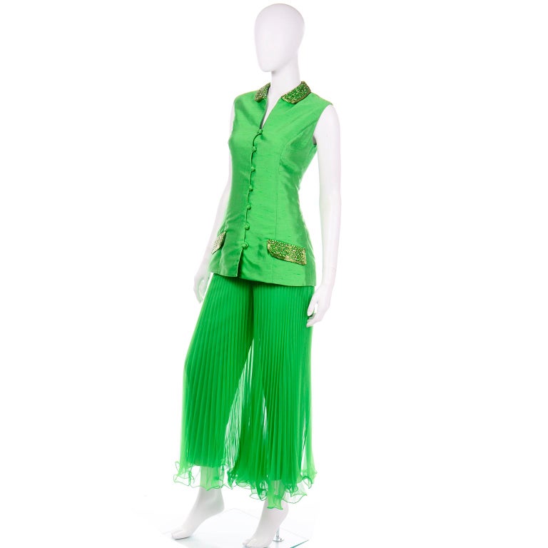 Jack Bryan by Dupuis Green Evening Outfit Pleated Palazzo Pants and ...