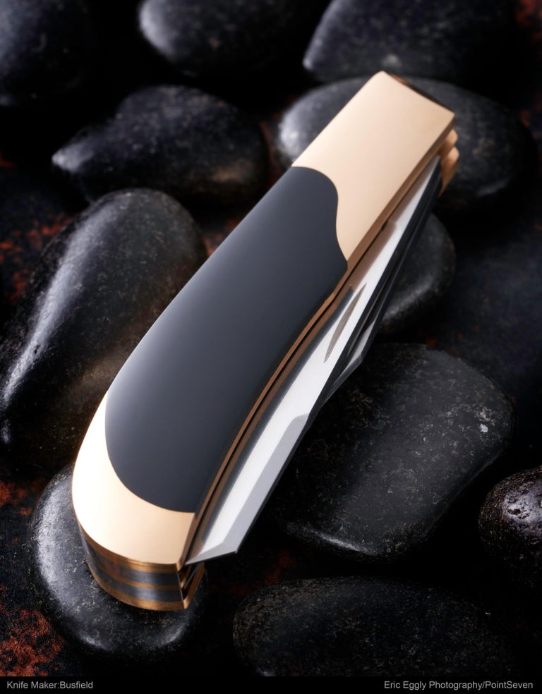Jack Busfield, 18K Yellow Gold, Double Folding Knife with Black Jade at ...