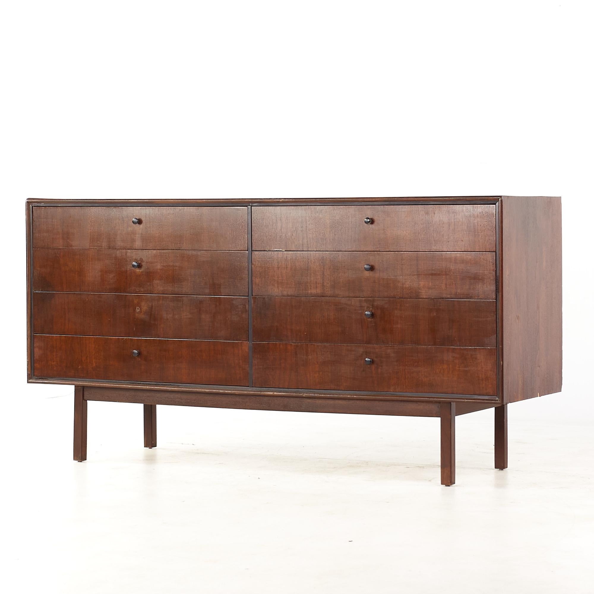 Jack Cartwright for Founders Mid Century Walnut 8 Drawer Lowboy Dresser ...