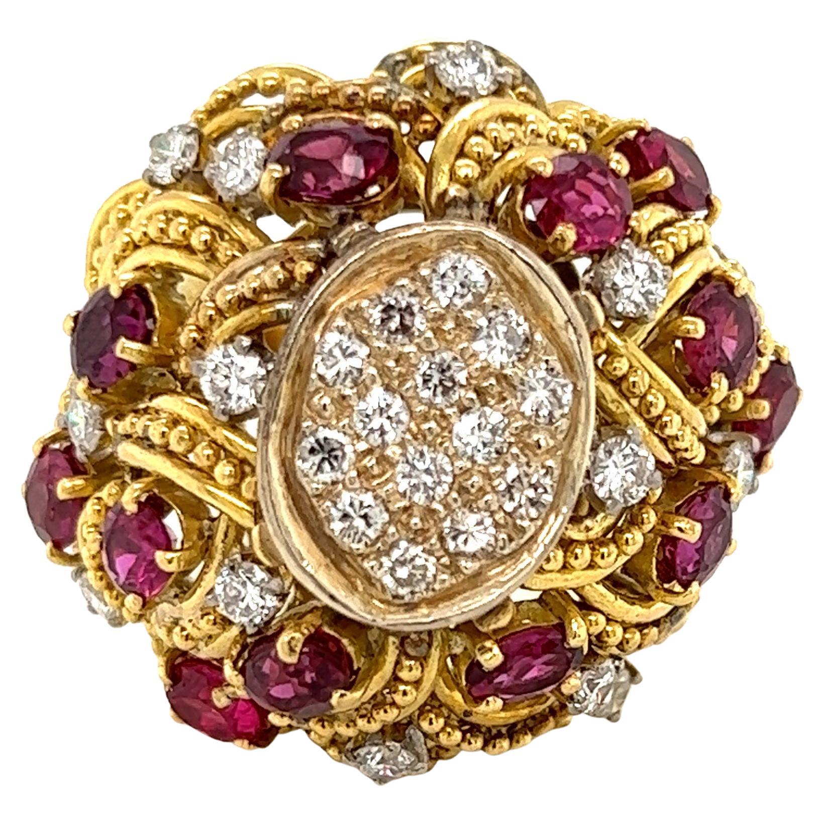 Vintage 18 Karat Gold Ruby and Diamond Dome Ring at 1stDibs