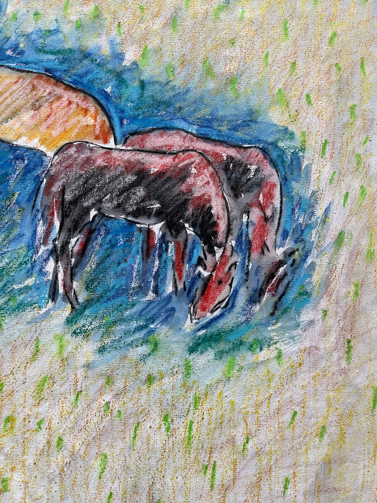 Jack Hooper - 1991 "Five Horses" Impressionist Landscape Drawing For ...