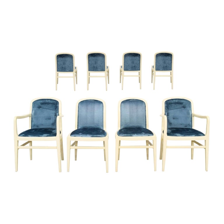 Jack Lenor Larsen Deco Revival Round Back Dining Chair Set, Blue Velvet ...