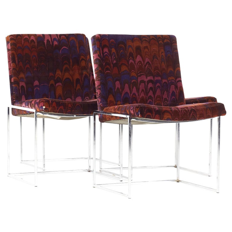 Jack Lenor Larsen Mid Century Square Chrome Framed Dining Chairs, Set ...