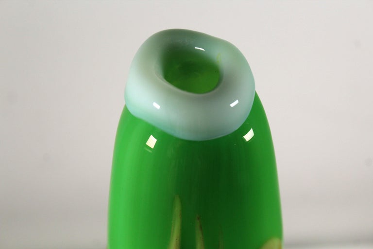 Jack Schmidt Postmodern Studio Handblown Glass Tall Green and Blue Vase ...