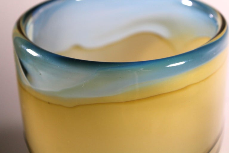 Jack Schmidt Postmodern Studio Handblown Glass Yellow and Blue Vase ...