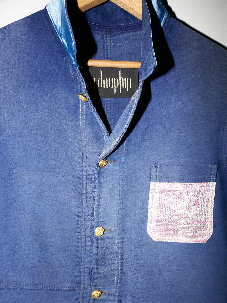 Jacket Blue Green Ombre Short Sleeve French Work Wear Tweed Medium J ...