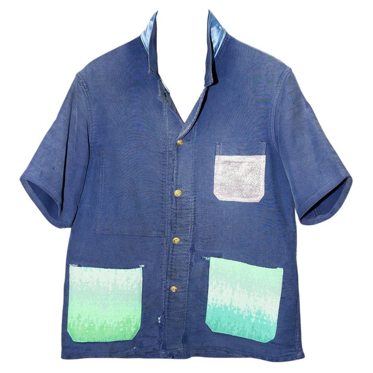 Jacket Blue Green Ombre Short Sleeve French Work Wear Tweed Medium J ...