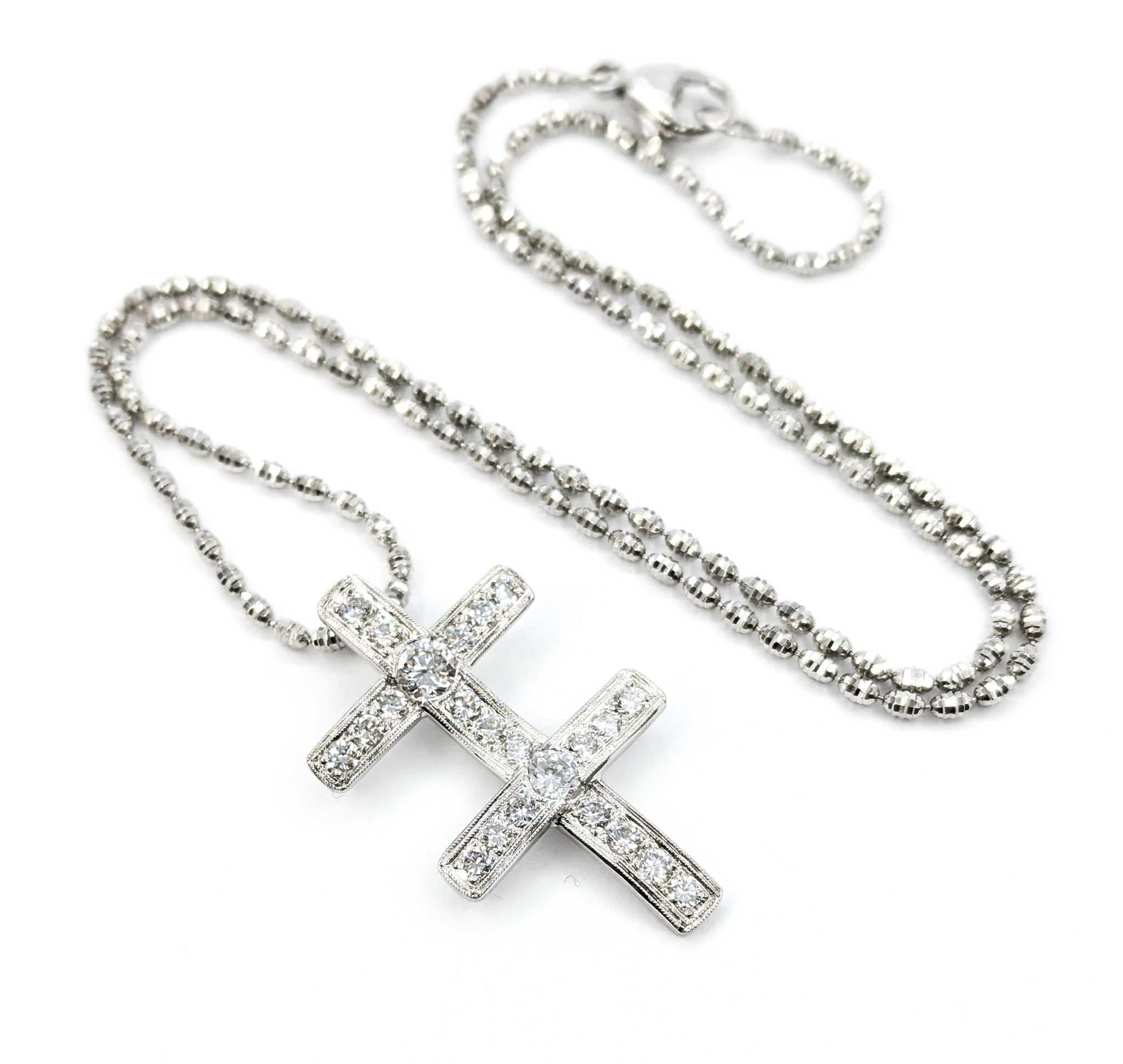Jackie Collins Diamond Cross of Lorraine Pendant in 14k White Gold For ...