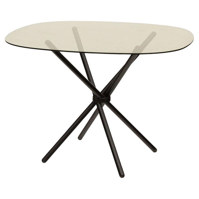 Jacks Dining Table with Black Base and Smoked Glass Top For Sale at 1stDibs