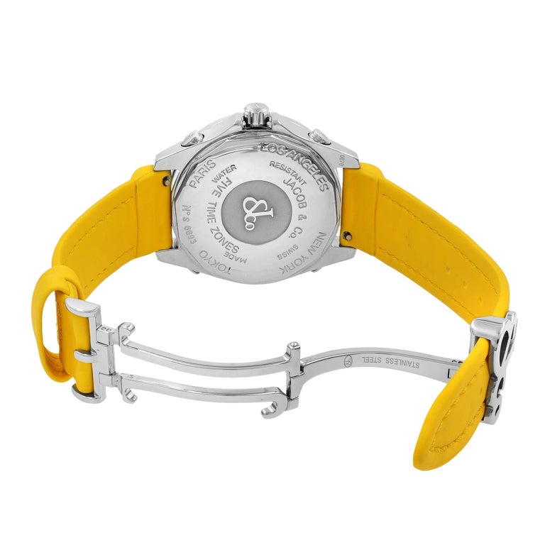 Jacob and Co. 5 Time Zones Steel Yellow Rubber Diamond Quartz Unisex ...