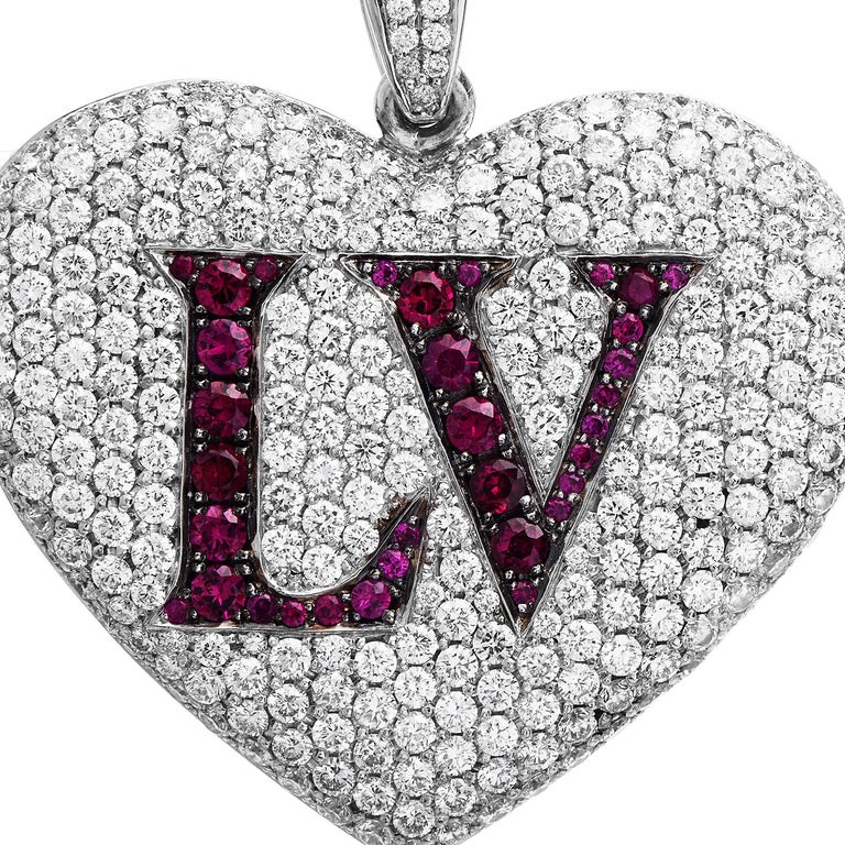 Jacob and Co. Diamond Ruby 18K White GoldCluster "Love" Heart Pendant ...